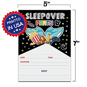 Sleepover Boy Birthday Invitations, Slumber Party Invitations, 20 Invitations + 20 White Envelopes