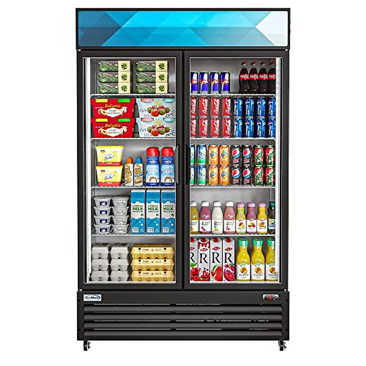 KoolMore - MDR-2GD-35C 45" Commercial Glass 2 Door Display Refrigerator Merchandiser - Upright Beverage Cooler with LED Lighting - 35 Cu. Ft, Black