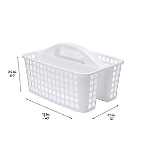 Simplify Plastic Portable Storage Utility Caddy Tote | Dimensions: 12"x 9.2"x 7.5" | 3 Compartments | Great for Home | Dorm | Carry Bath items | Carry Handles | Home Organization | White