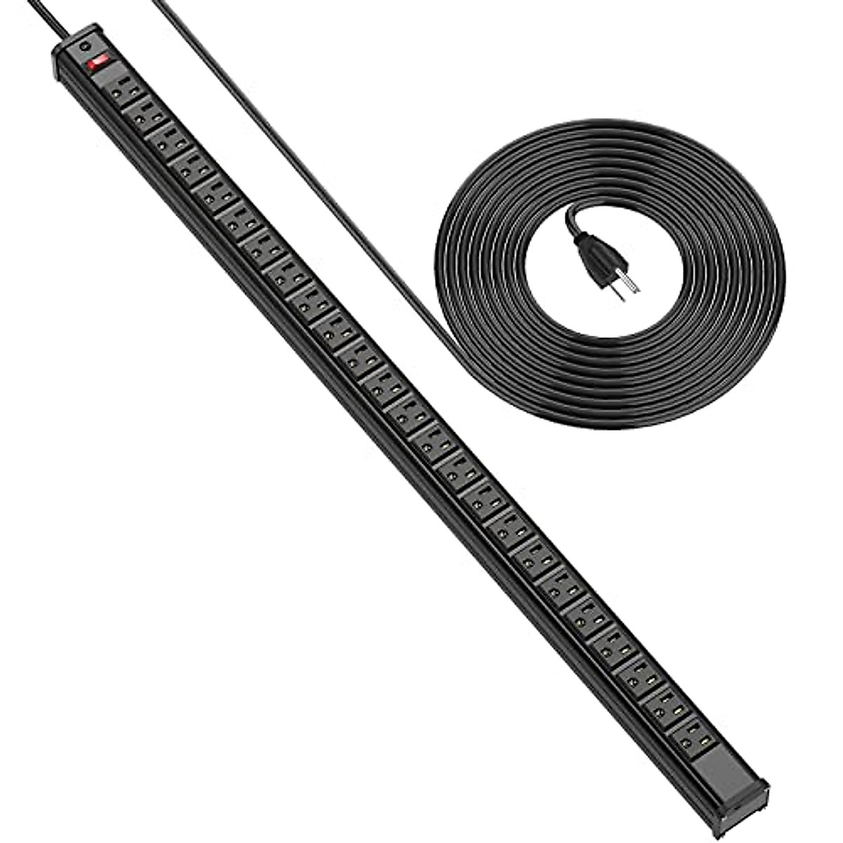 BTU Long Heavy Duty Power Strip 24 Outlet Large Metal Power Strip Garage Workshop Commercial Industrial Power Strip with Circuit Breaker.10FT Cord 15A 125V 1875W (Black)