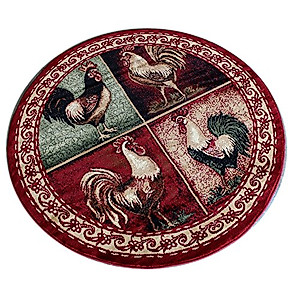 Rooster Style Round Area Rug Design L-379 (5 Feet 5 Inch X 5 Feet 5 Inch) Round