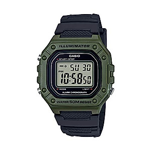 Casio Men's 'Classic' Quartz Stainless Steel and Resin Watch, Color:Black (Model: W-218H-3AVCF), Black/Green