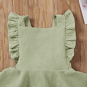 Piacakece Baby Girls Corduroy Suspender Skirt Toddler Girl Ruffled Sleeveless Strap Overalls Skirt Tutu Dress Clothes (A-Green, 6-12 Months)