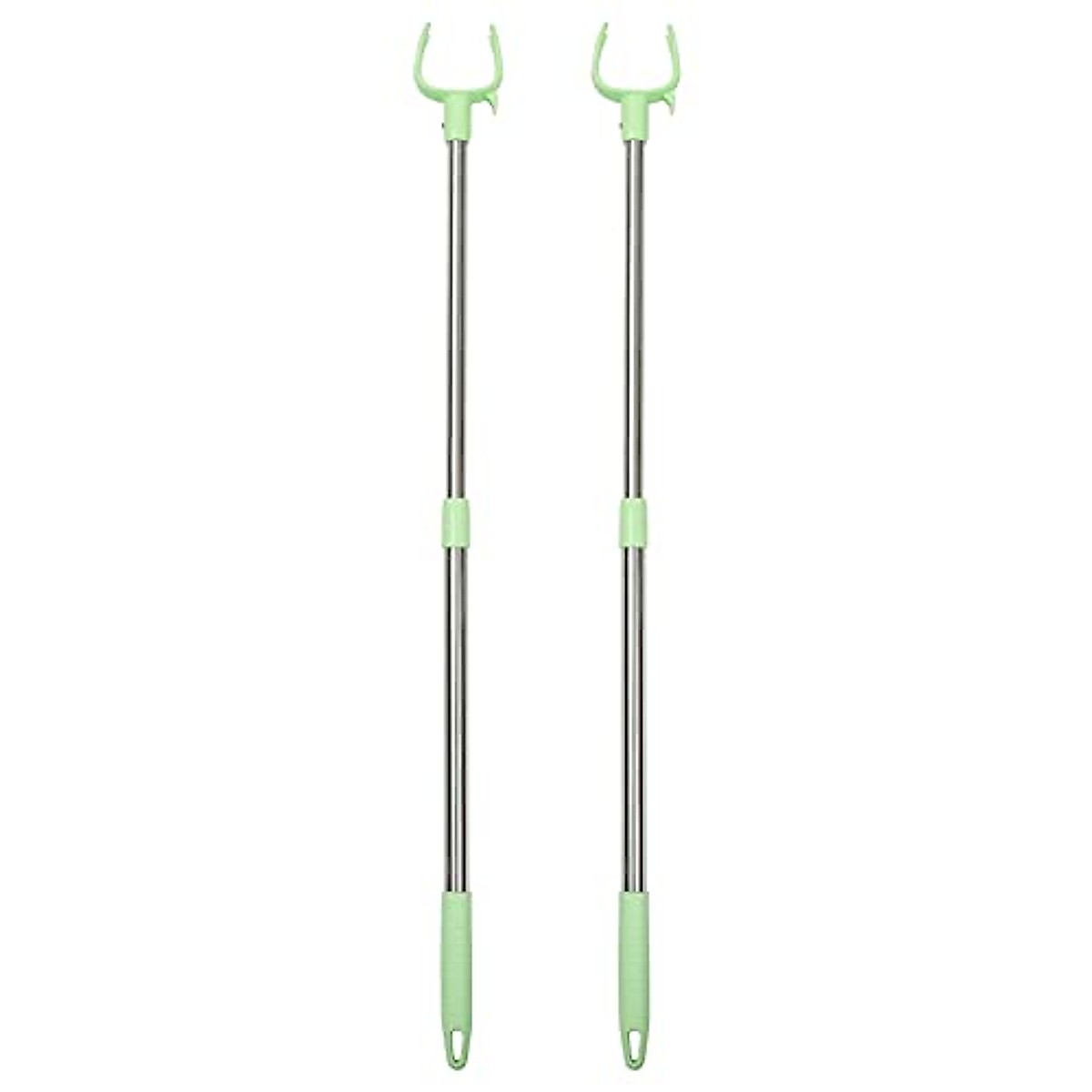 Veemoon 2pcs Closet Pole with Hook Telescoping Long Reach Stick Stainless Steel Clothing Hanger Garment Pole for Closet Shelf Ceiling