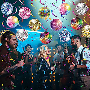 26 PCS Disco Party Decorations Disco Party Ball Hanging Swirls Lets Boogie Banner and Hanging Swirls for 70S 80S Disco Themed Birthday New Year's Party Supplies