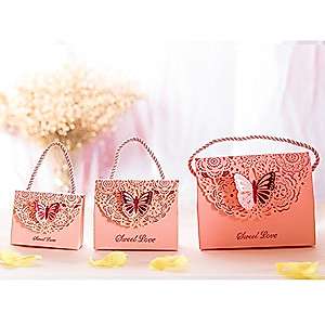 Eyxia Wedding Favor Boxes Flower Laser Cut Party Favors Bags Baby Shower Candy Gift Box Set Butterfly Event Decoration with Ribbons Wholesale 20pcs Pink