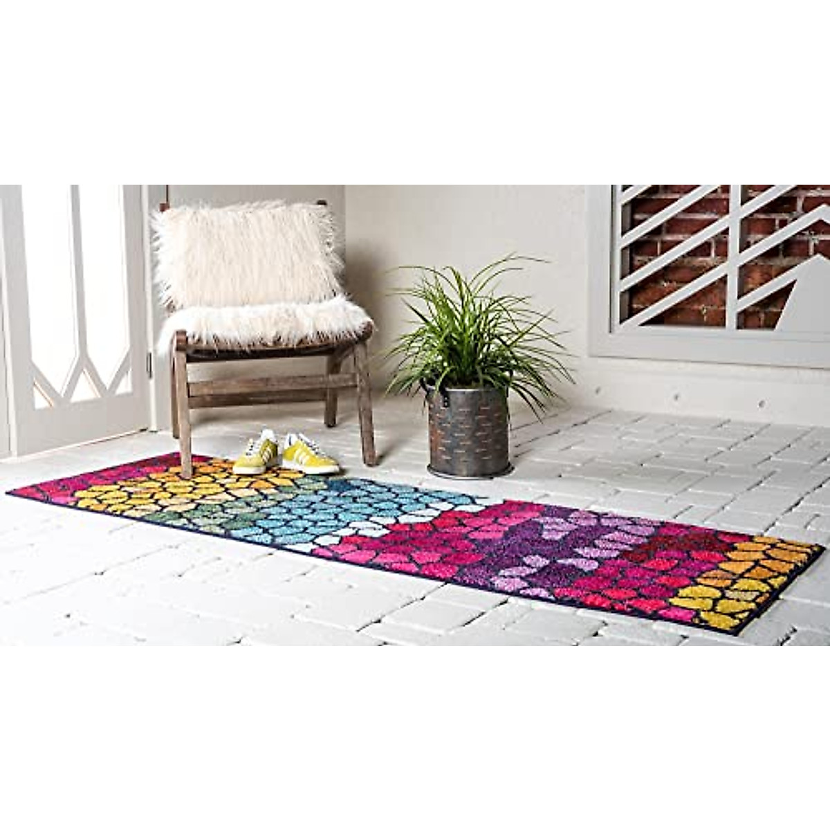 Unique Loom Estrella Collection Geometric, Abstract, Colorful, Modern, Mosaic Area Rug, 2 ft 2 in x 6 ft 7 in, Multi/Blue