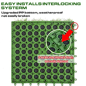 GLOBREEN Interlocking Artificial Grass Tiles 9 Pack, 12" x 12" Squares Fake Turf Grass Tiles Self-Draining for Deck, Patio, Dogs, Balcony, Backyard, Indoor Outdoor Flooring Decor