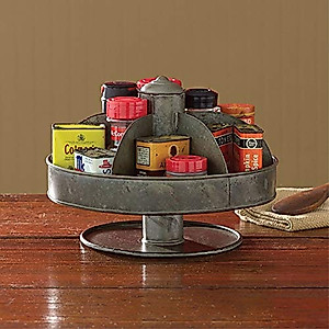 Benjara Galvanized Lazy Susan Organizer with Pockets, Gray