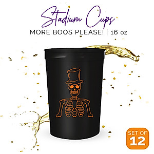 More Boos Please Halloween Party Cups For Adults - Set of 12 Happy Halloween Cups For Adults 16oz, Perfect Halloween Plastic Cups, Halloween Favors, Plastic Halloween Cups For Party