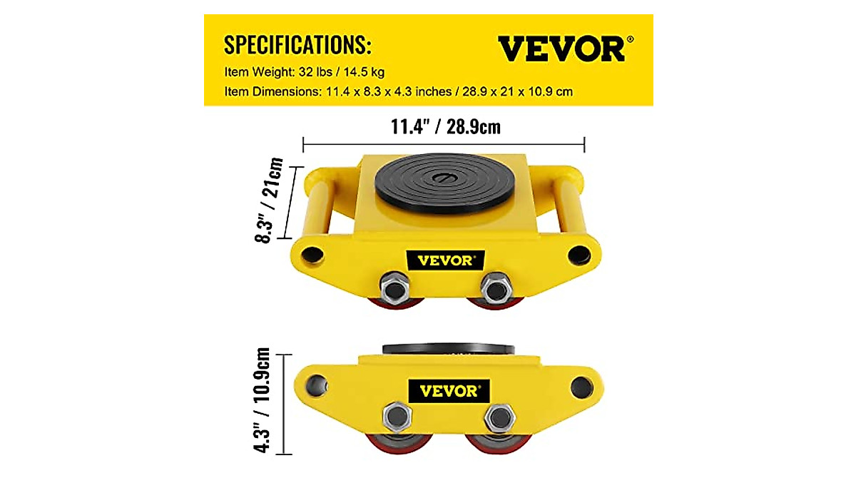 Heavy Duty Machinery Mover - 13,200 lbs Capacity with 360° Rotation