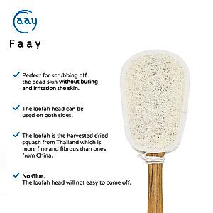 FAAY 17 Inch Natural Exfoliating Loofah Back Scrubber On a Stick with Luffa Sponge Pads Refills – Long Handle Loofa Body Bath & Shower Brush for Men & Women