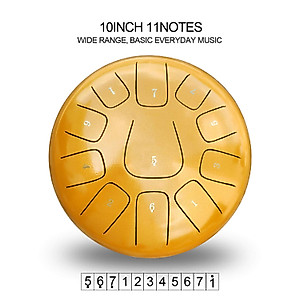 AS TEMAN HANDPAN,Steel Tongue Drum,10 inch 11Notes Tongue Drum，Steel Drums Percussion Instrument (matte gold)
