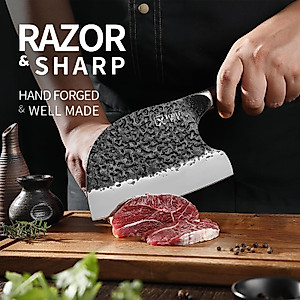 XCHIEF PRO Chef Knife Set, Hand Forged Meat Boning Carving Cleaver Butcher Knife, High Carbon Steel Japan Nakiri Santoku Knife Set with Accessories for Kitchen, BBQ Camping Knives Set with Bag