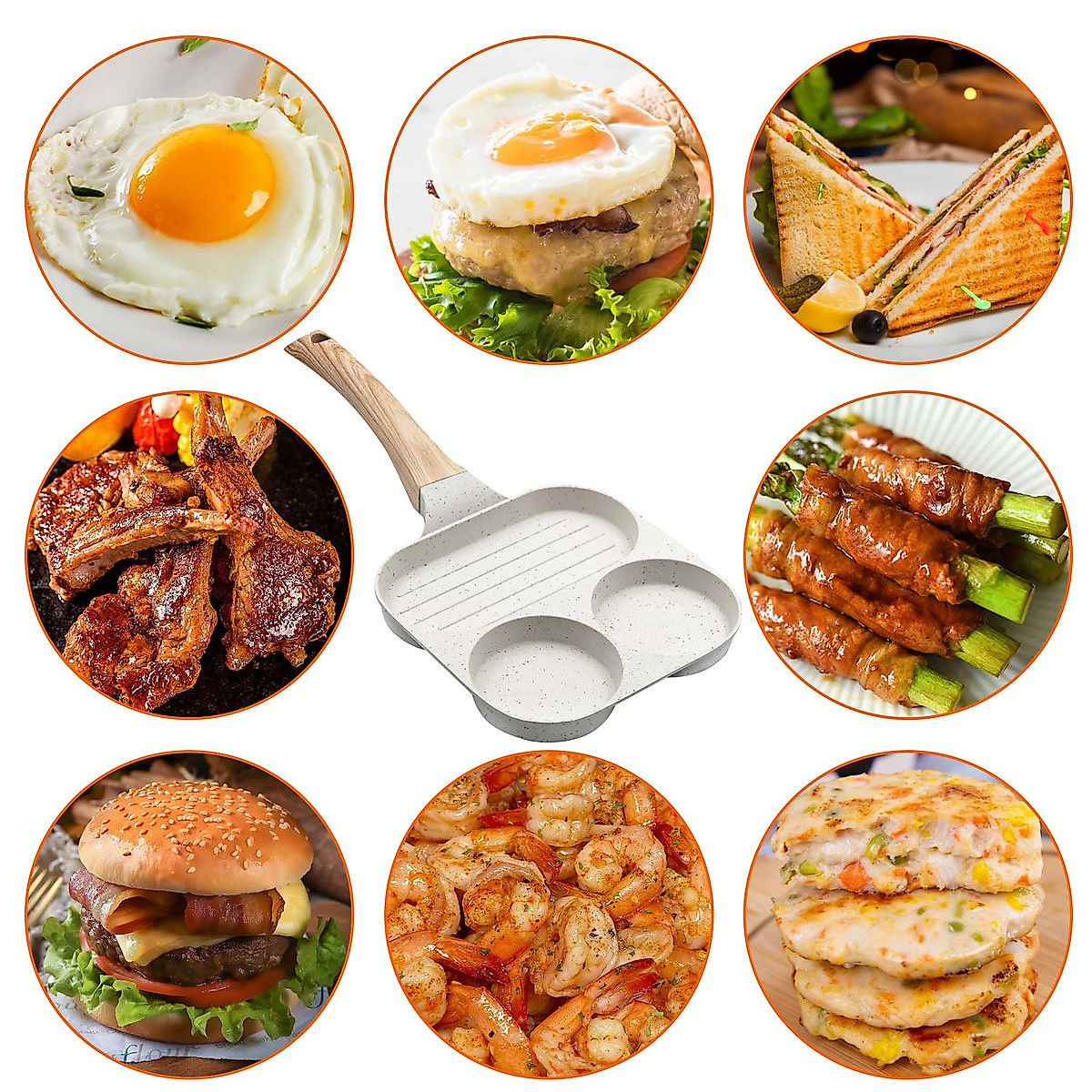 MFBJXC Egg Pans Small Frying Pan Nonstick for Eggs 3 Section for Breakfast, Omelette Pan Egg Frying Pan Suitable for Pancake, Hamburger, Sandwiches