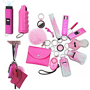 BATUMEYE Gift Set for Woman with Card Holder, Wristlet Lanyard,Pom Pom Ball,Travel Bottle Holder(pink)