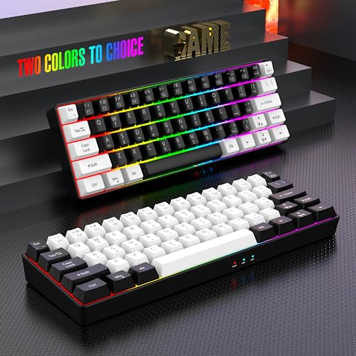CTBTBESE 60% Wired Gaming Keyboard, RGB Backlit Mini Keyboard, Waterproof Small Ultra-Compact 61 Keys Keyboard for PC/Mac Gamer, Typist, Travel, Easy to Carry on Business Trip(Black-White)