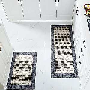 COSY HOMEER 48x18 Inch/28X18 Inch Kitchen Rug Mats Made of 100% Polypropylene 2 Pieces Soft Kitchen Mat Specialized in Anti Slippery and Machine Washable,Black