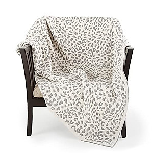 Crafted by Catherine Leopard Print Cozy Knit Throw Blanket 60" x 70" Inches, Soft Comfy Decorative Throw for Couch Bed Sofa Travel, Snow Leopard Ivory and Gray