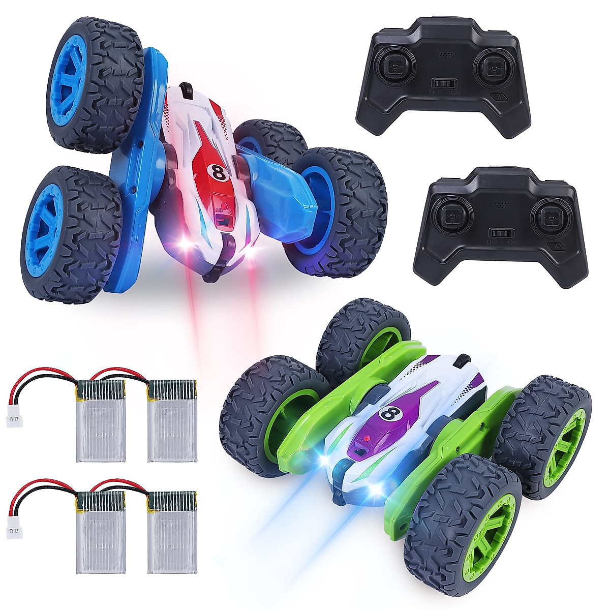Acekid Remote Control Car for Kids, 2.4 GHz 4WD RC Stunt Car with LED Lights, Double Sided 360 Degree Flips RC Cars Toy for Boys Girls, Birthday Gift for Kids