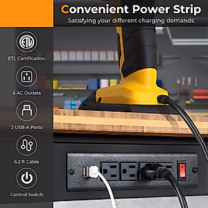 Goplus Work Bench, 48” Mobile Work Table with Power Outlet, Removable Wheels & Foot Pads, Bamboo Wood Top,1984LBS Capacity,Heavy Duty Tool Bench, Adjustable Rolling Workbench for Garage Home Workshop