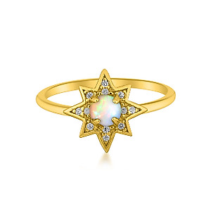 FULULAY 14K Gold Plated Sterling Silver|Hand Cut Welo Ethiopian Opal Starburst Ring|Size 7|Great Gifts For Women