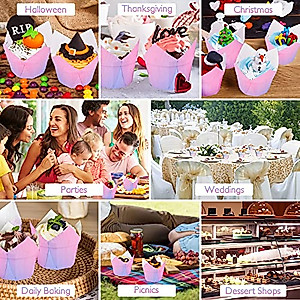 100 Pack Tulip Baking Cupcake Liners, Food Grade Greaseproof Paper Dessert Cup, Festival Gradient Color Muffin Cups Holder, 2x2 inches Cake Container Wrapper for Party, Wedding, Birthday, Christmas