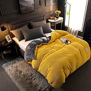 ONDIAN Soft Corduroy Duvet Cover Set Queen Size,Thicken Double Sided Velvet Comforter Cover with 2 Pillowcase Winter Twin Quilt Cover with Zipper-Yellow 240x220cm(94.5x86.inch)