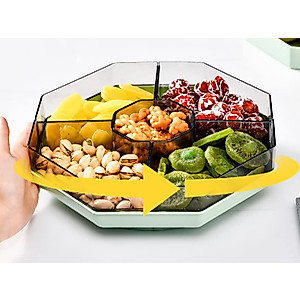 Easy Essentials Food Storage Container Bins, Divided Lazy Susans Turntable Organizer Bins Appetizer Tray, Round Reusable Snack Containers for Compartment Round Plastic Food Storage (Green)