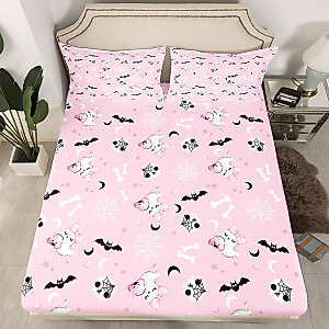 Feelyou Halloween Sheets Full Size with 2 Pillow Cases Halloween Decorations Bed Sheet Set Happy Halloween Bedding Set Moon Skull Flat Sheet for Boys Girls Kids Adults