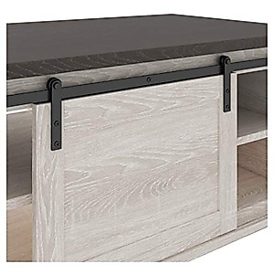 Signature Design by Ashley Dorrinson Farmhouse Coffee Table with Sliding Barn Doors, Antique White & Brown