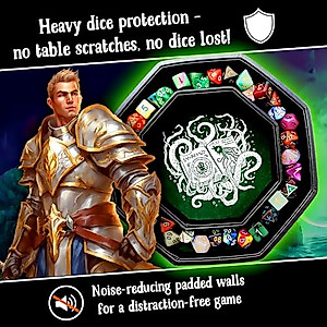 Fantasydice-Cthulhu Tome-Green - Dice Tray - 9" Octagon with Lid and Dice Staging Area- Holds 5 Sets(7 Dice Set/Standard) for All Tabletop RPGs Like D&D, Call of Cthulhu, Shadowrun.