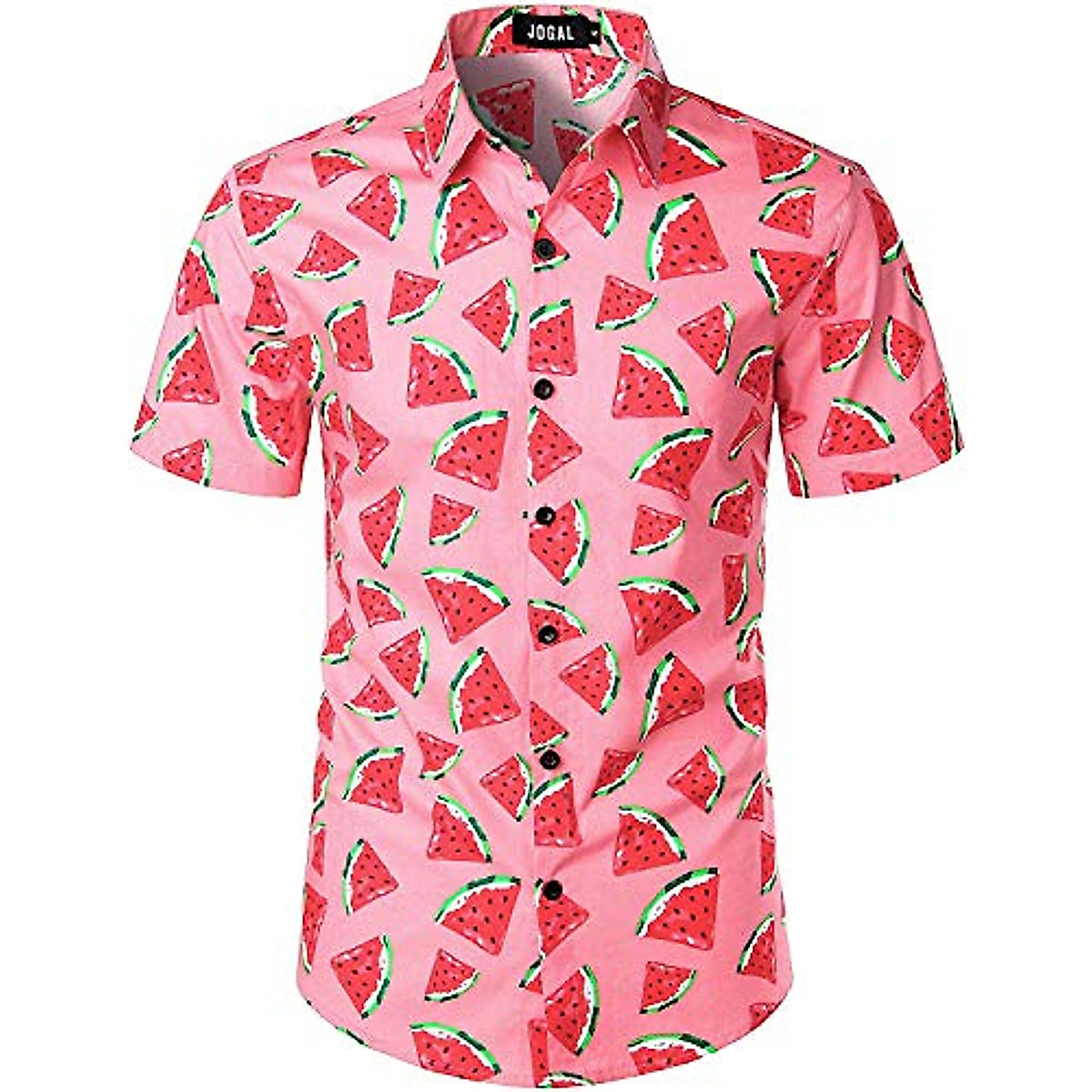 JOGAL Men's Fun Fruit Printed Short Sleeve Button Down Hawaiian Shirt Suits XX-Large Pink
