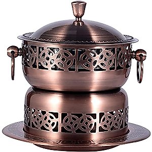 Shabu-Shabu Chinese Hot Pot - Chafing Dish Buffet Stainless Steel Food Warmer - Soup Pot Cookware with Alcohol Lamp - Great for Entertaining Restaurant (Color : Copper)