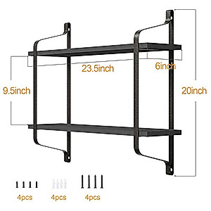 Love-KANKEI Floating Shelves Wall Mounted Industrial Wood Wall Shelves for Pantry Living Room Bedroom Kitchen Entryway, 2 Tier Heavy Duty Book Shelf Black