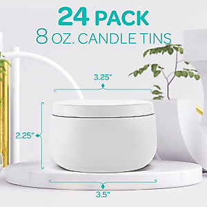 Hearts & Crafts White Candle Tins 8 oz with Lids - 24-Pack of Bulk Candle jars for making Candles, Arts & Crafts, Storage, Gifts, and More - Empty Candle Jars with Lids