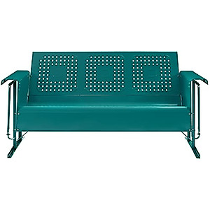 Crosley Furniture CO1023-TU Bates Retro Metal Outdoor Sofa Glider, Turquoise Gloss