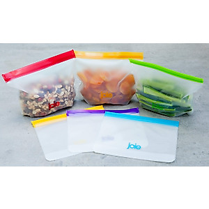 Joie Reusable Food Storage Bags - Reusable Bags for Snacks, Sandwiches, Vegetables and More - Ziptop Containers for Sustainable Living, BPA Free, 8.75” x 7”, 6 Bags