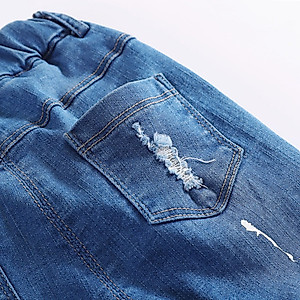 KIDSCOOL SPACE Baby Ripped Jean,Toddler Elastic Waist Distressed Denim Pants,Light Blue,12-18 Months