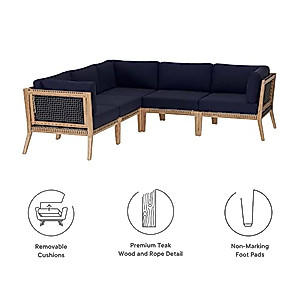 Modway Clearwater Sectional, 5-Piece Set, Gray Navy