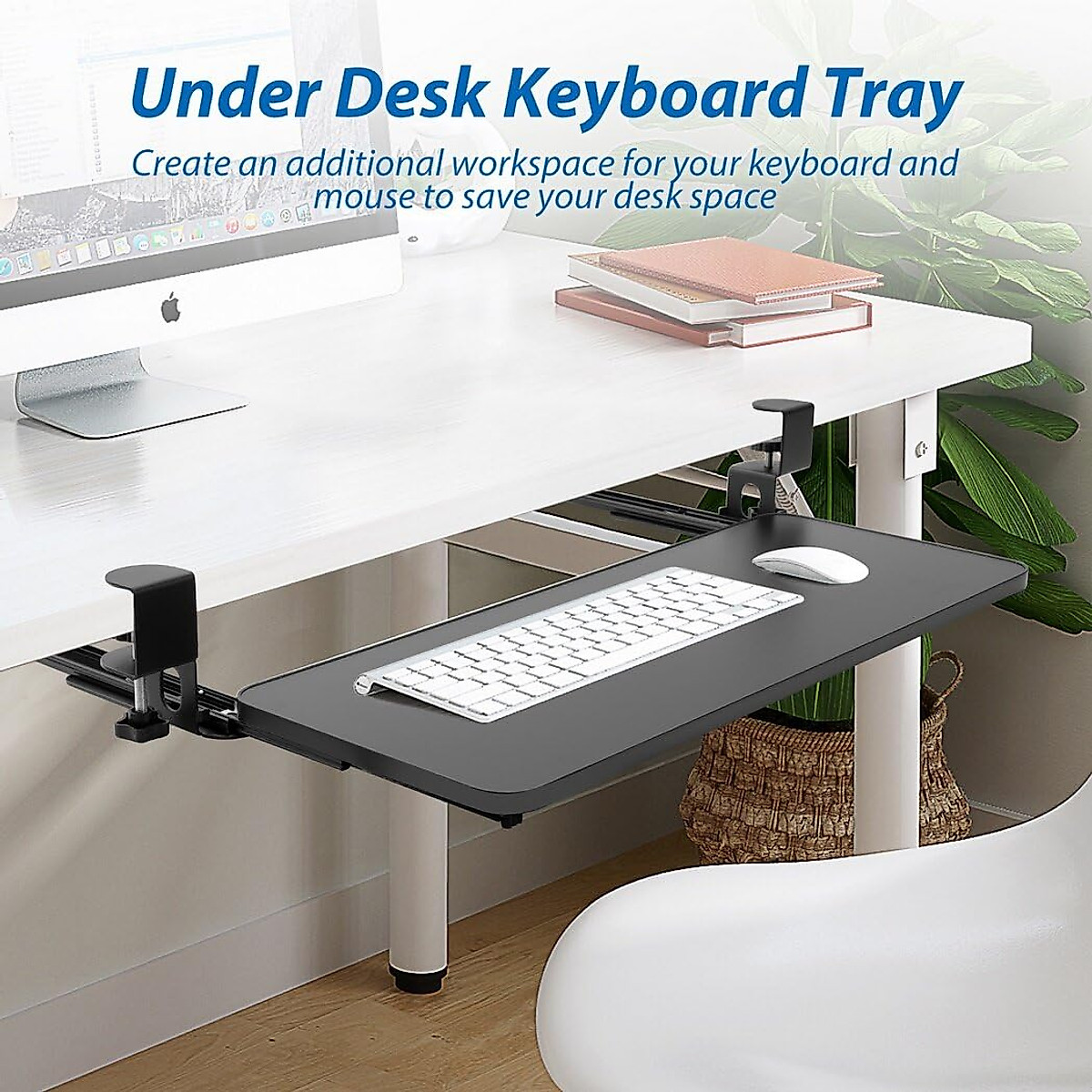 Homaisson Keyboard Tray Under Desk, (XL) Pull Out Keyboard & Mouse Tray with C Clamp, 25''(30.5''Including Clamps) x 10'' Slide-Out Computer Platform Drawer, for Home, Office Typing
