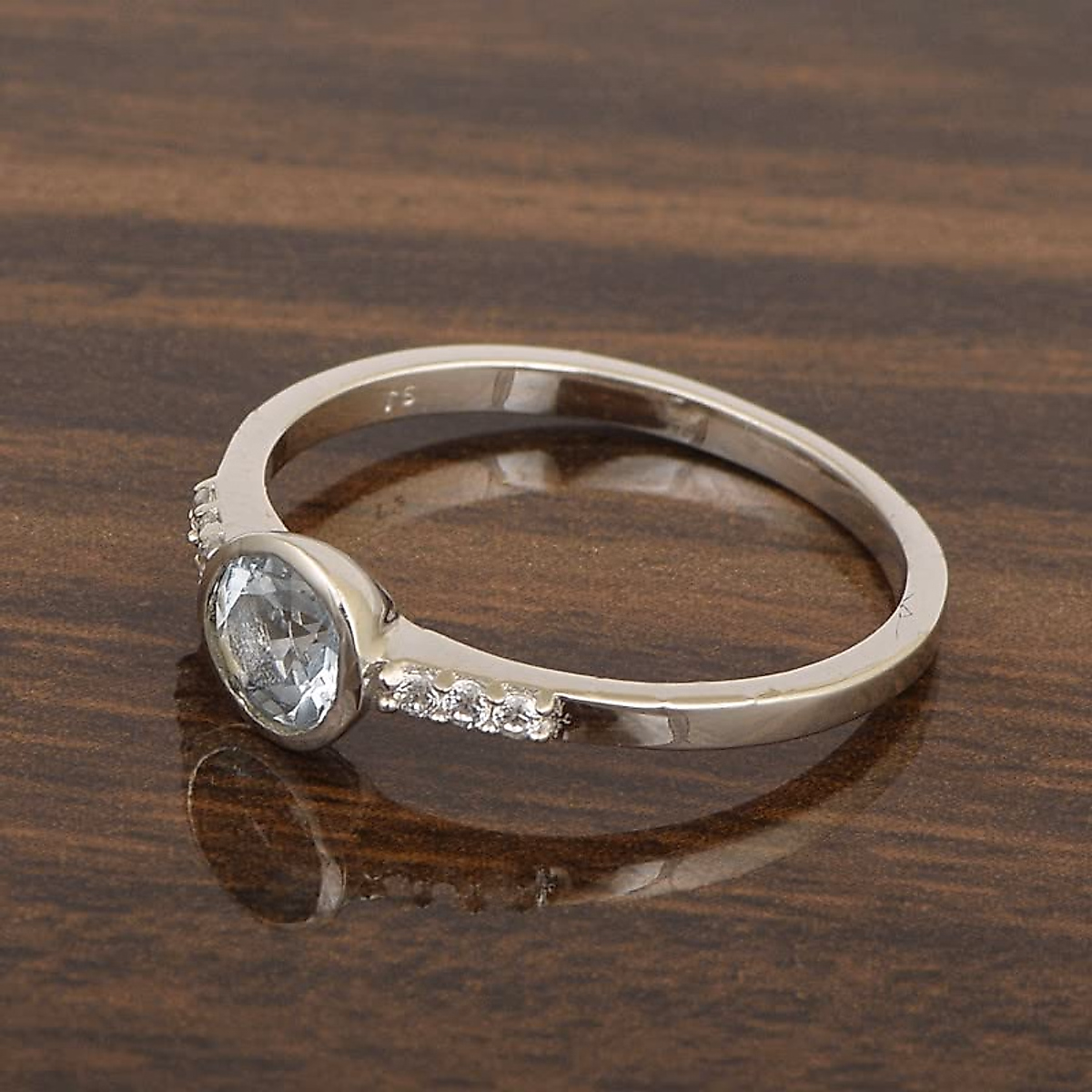 Sterling Silver Round Cut 5mm Natural Choice Gemstone Birthstone Women Stacking Wedding Ring, GIFT FOR HER Aquamarine, 8