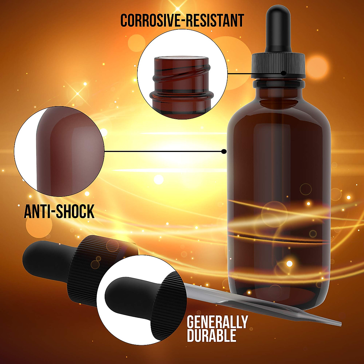 Nylea 12 Pack Essential Oil Dropper Bottles (4 oz) 120ml Round Boston Empty Refillable Amber Bottle with Glass Dropper [ Free Stainless Steel Funnel ] for Liquid Aromatherapy Fragrance Lot