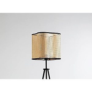 VidaLite Gal - Mid Century Bohemian Tripod PVC Rattan Shade and Velvet Boho Rim for Bed Dining, Kitchen, Living Room, Floor Lamp