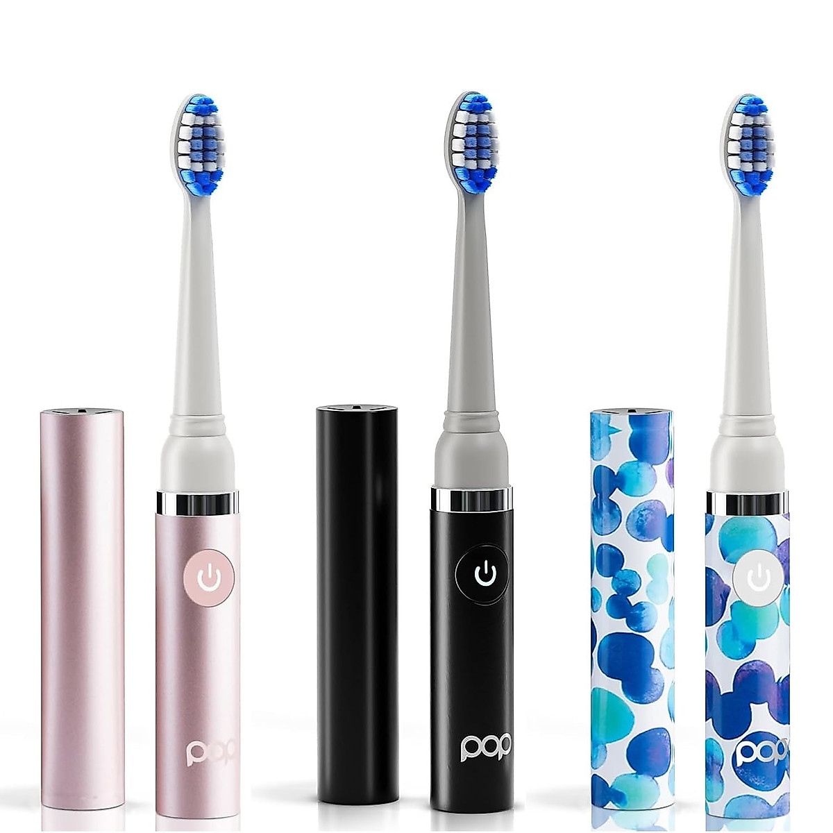 3-Pack Pop Sonic Electric Toothbrush (Rose + Black + Bubble) - Travel Toothbrushes w/AAA Battery | Kids Electric Toothbrushes with 2 Speed & 15,000-30,000 Strokes/Minute, Dupont Nylon Bristles