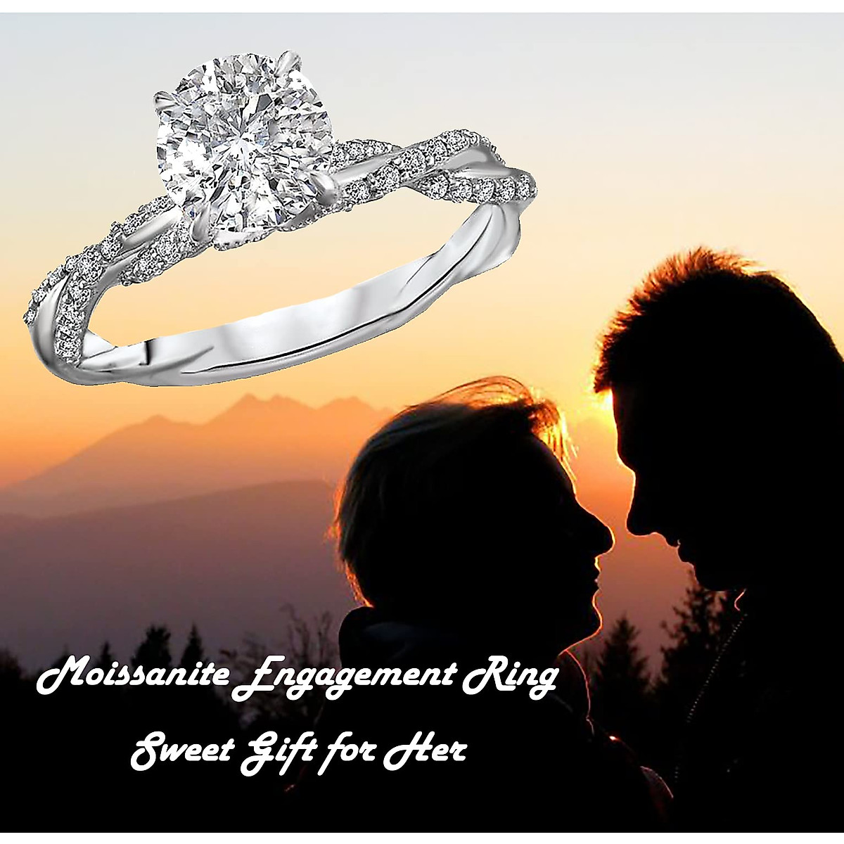 SISGEM 10K 14K 18K Solid Gold Engagement Rings for Women Lady, Set 1.2/2.2 carat(cttw) Round Cut Moissanite Rings Wedding Engagement Anniversary Promise Bands with Engraved Name (18K-Gold)