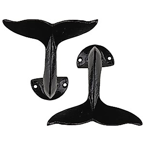 VICASKY 2pcs Cast Iron Whale Tail Towel Hooks Nautical Decor Wall Mount Coat Clothes Hanger Decorative Hanging Hook for Coat Robe Hat Clothes Towel Storage