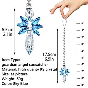 Rainbow Guardian Angel Crystal Suncatcher as Home/Car Decoration & Porch Decor & Hangings Crystal Glass Ornament (Blue)