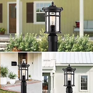 Casia Outdoor Post Light, Outdoor Pillar Light, Exterior Post Sconce, Outdoor Pillar Lamp, Outdoor Post Lantern Fixture for Garden, Deck, Porch, Patio, Yard, Balcony and entryway (Black, 15.72" H)