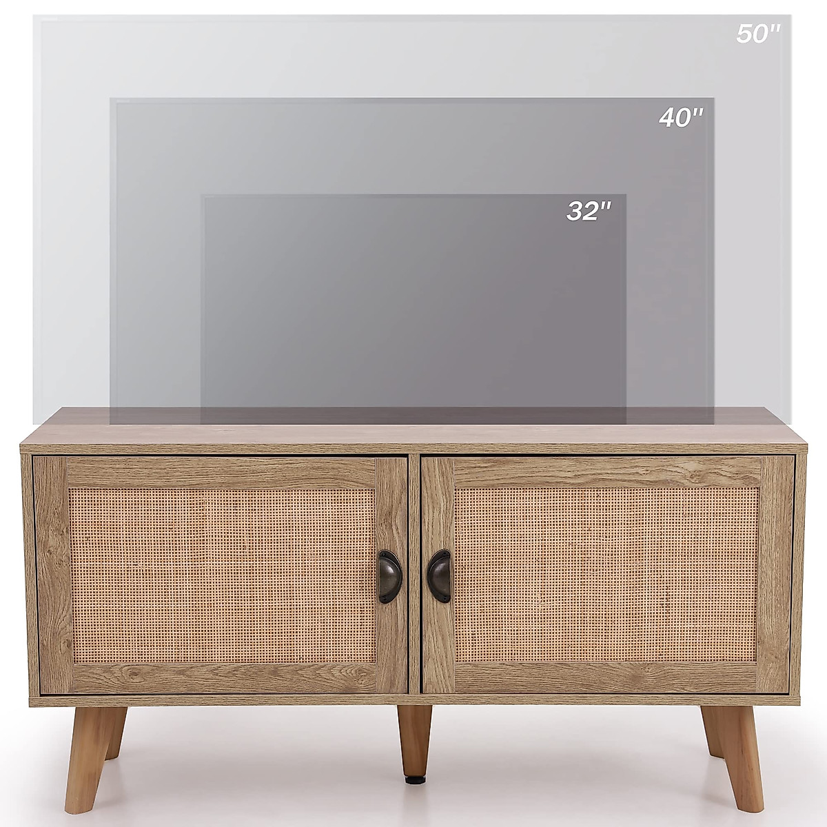 Sophia & William TV Stand for TV's Up to 50 inches, Media Entertainment Center Farmhouse TV Console Table with Storage Cabinet and 2 Natural Rattan Doors for Living Room and Bedroom